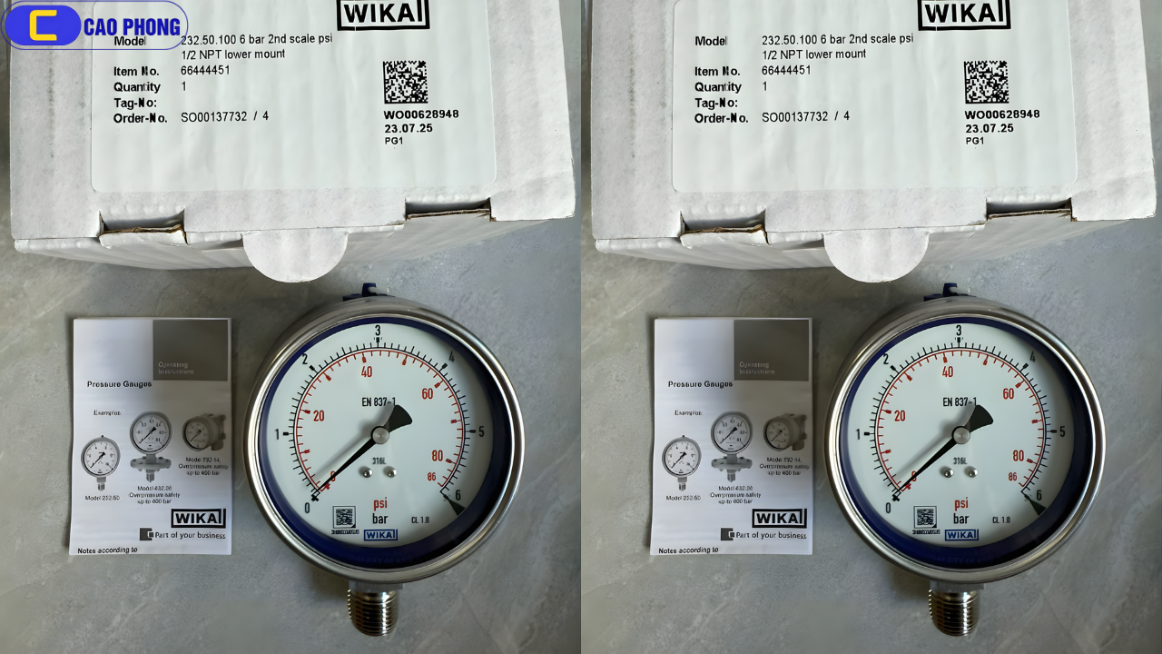 Đồng hồ đo áp suất WIKA 232.50.100 bottom 0 – 6bar/ psi